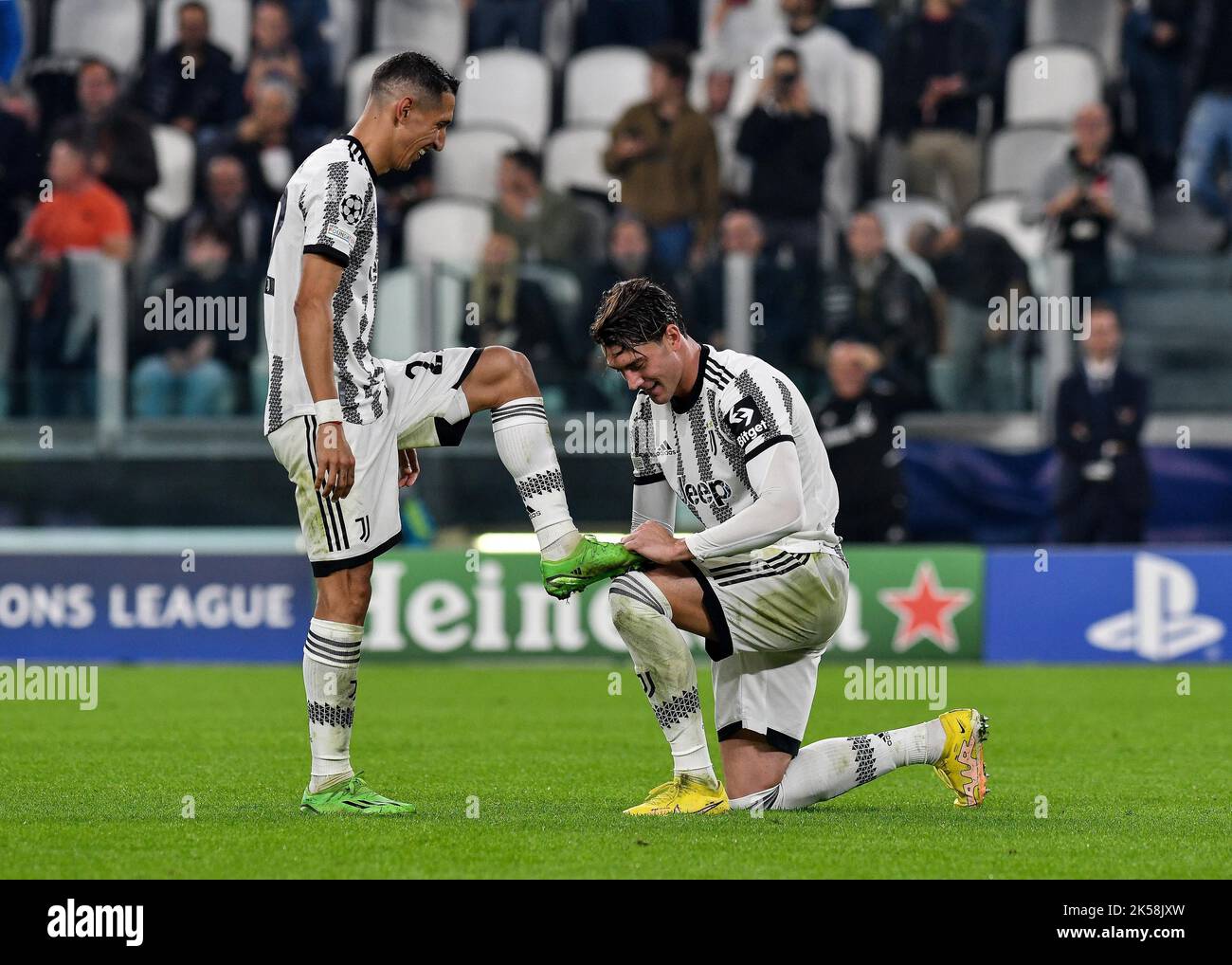 Dusan Vlahovic Of Juventus Fc And Angel Di Maria Of Juventus Fc During