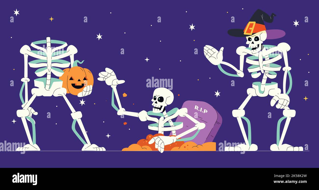 hand drawn flat halloween skeletons collection vector design ...