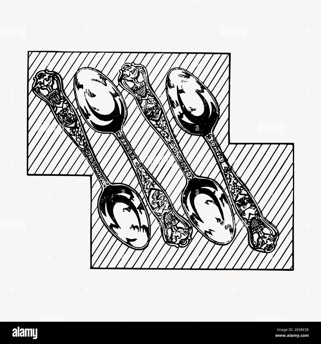Spoons drawing, vintage silverware illustration vector Stock Vector ...