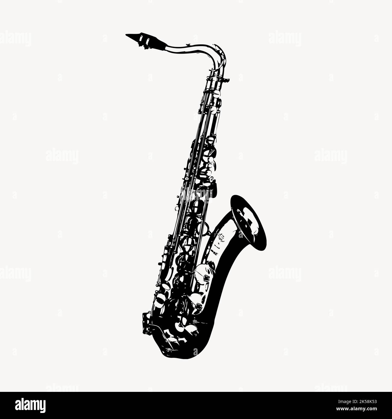 Saxophone drawing, vintage musical instrument illustration vector Stock ...
