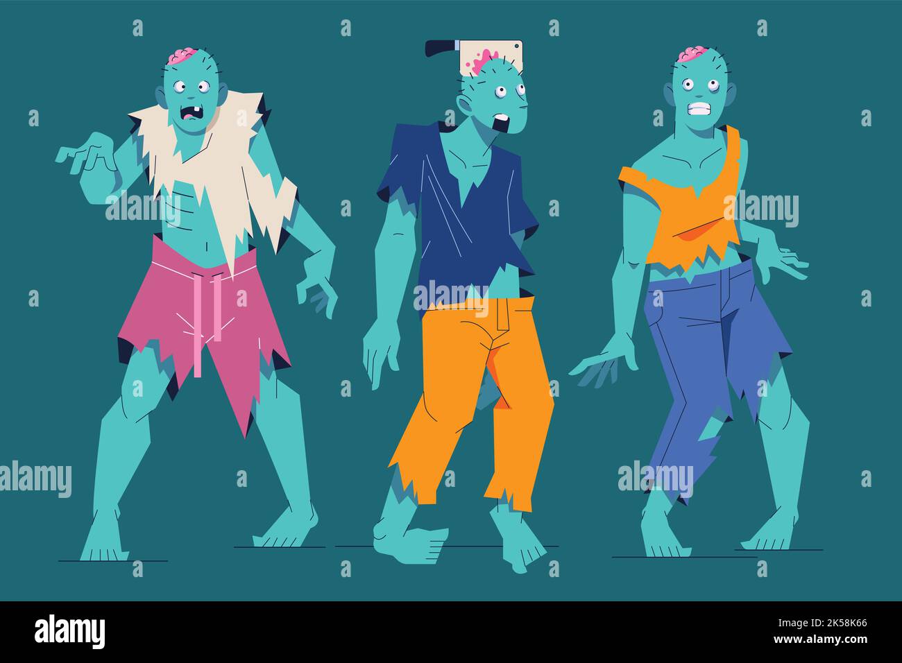 hand drawn flat halloween zombies collection vector design illustration ...