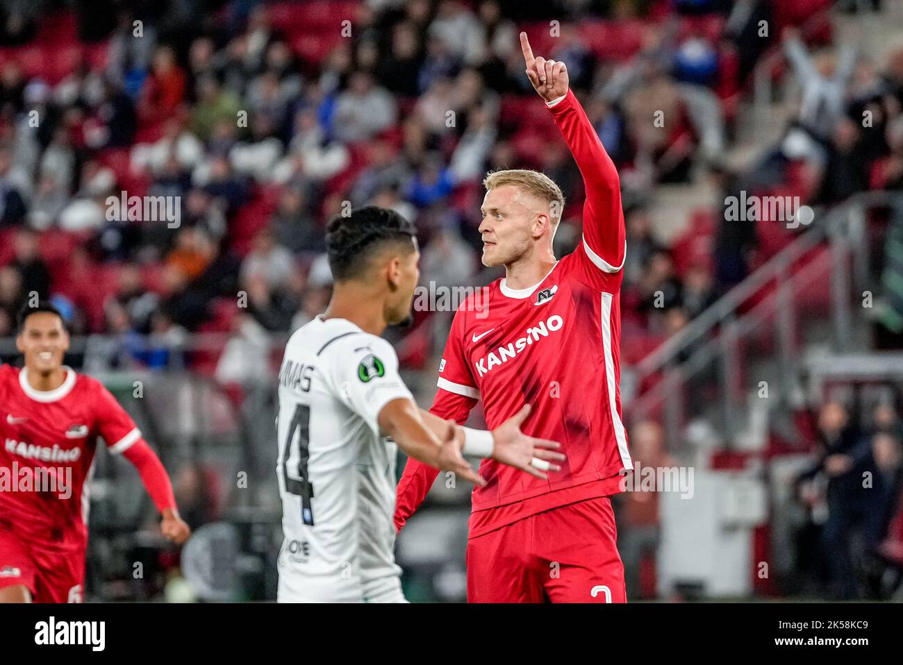 ALKMAAR, NETHERLANDS - OCTOBER 6: Jens Odgaard of AZ celebrates his ...