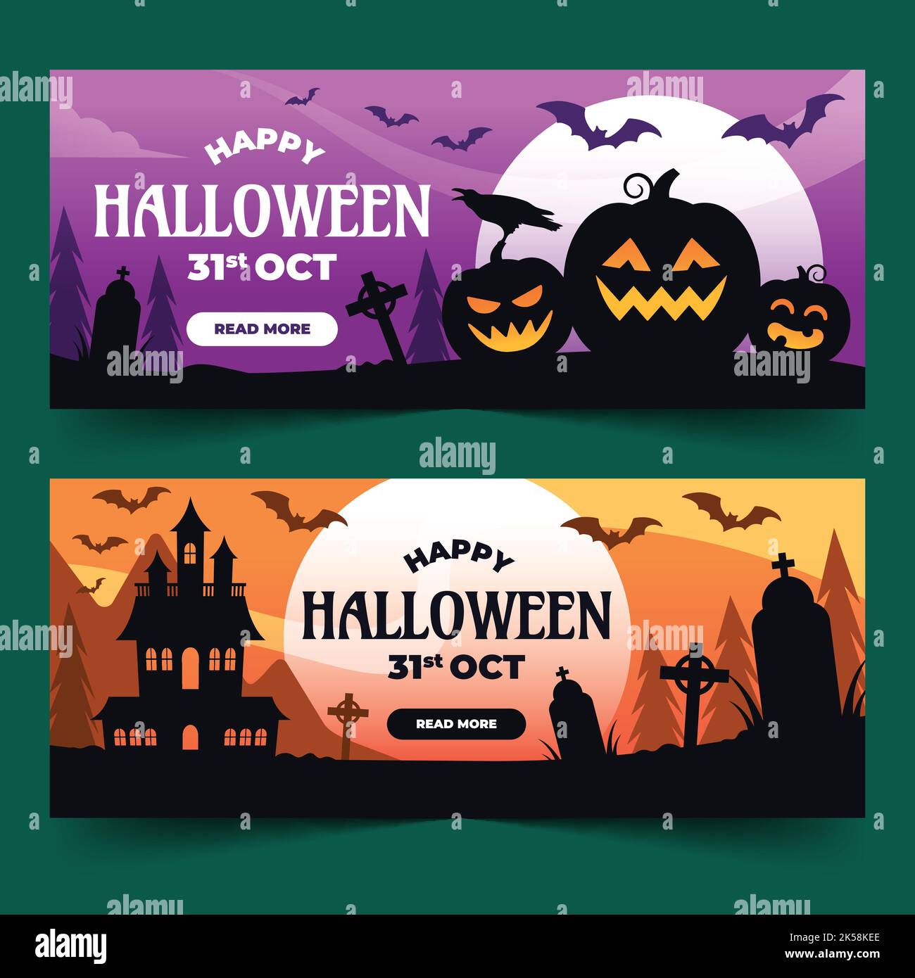 flat halloween horizontal banners set vector design illustration Stock ...