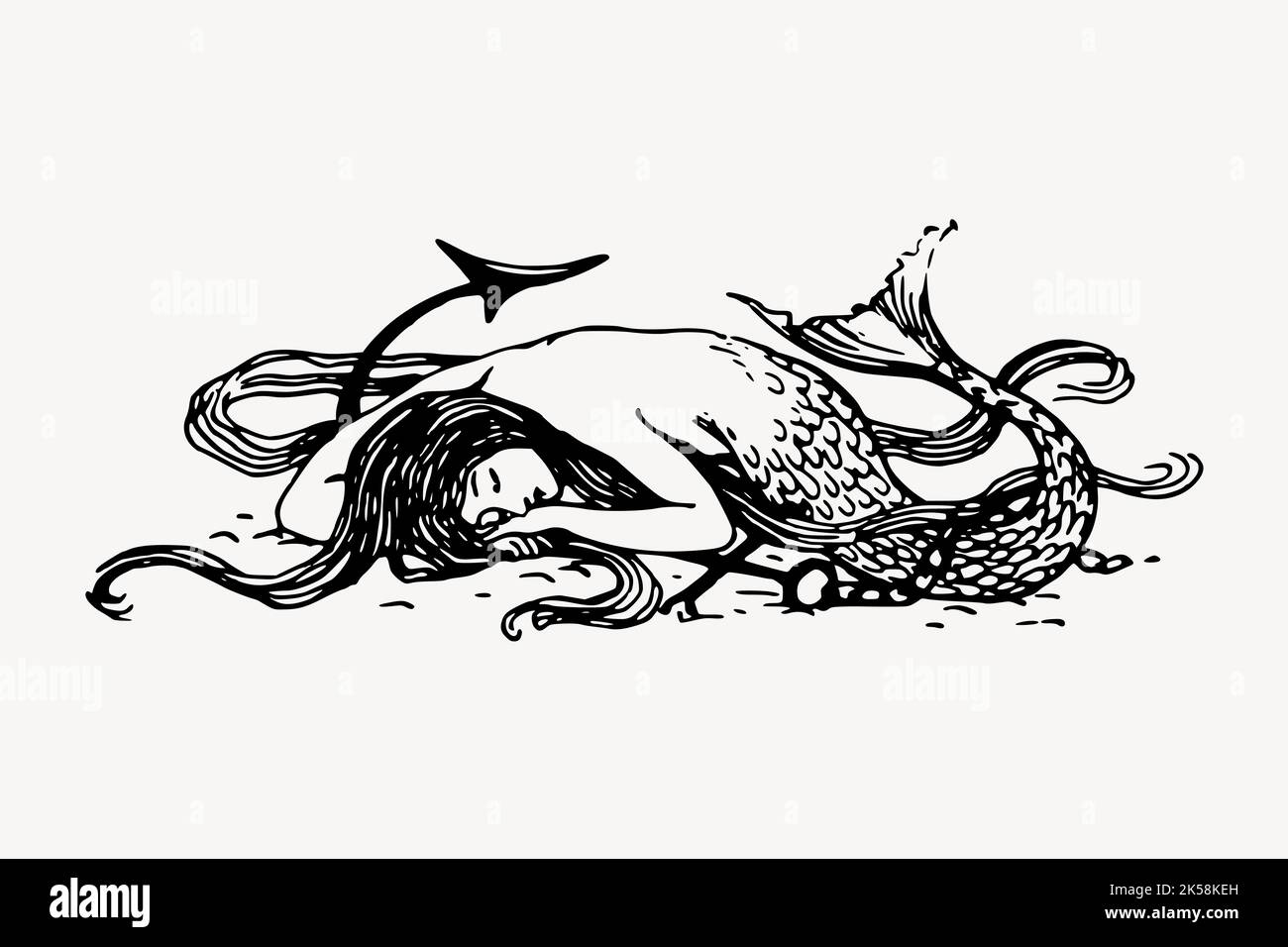 Sleeping mermaid clipart, fairytale illustration vector Stock Vector ...