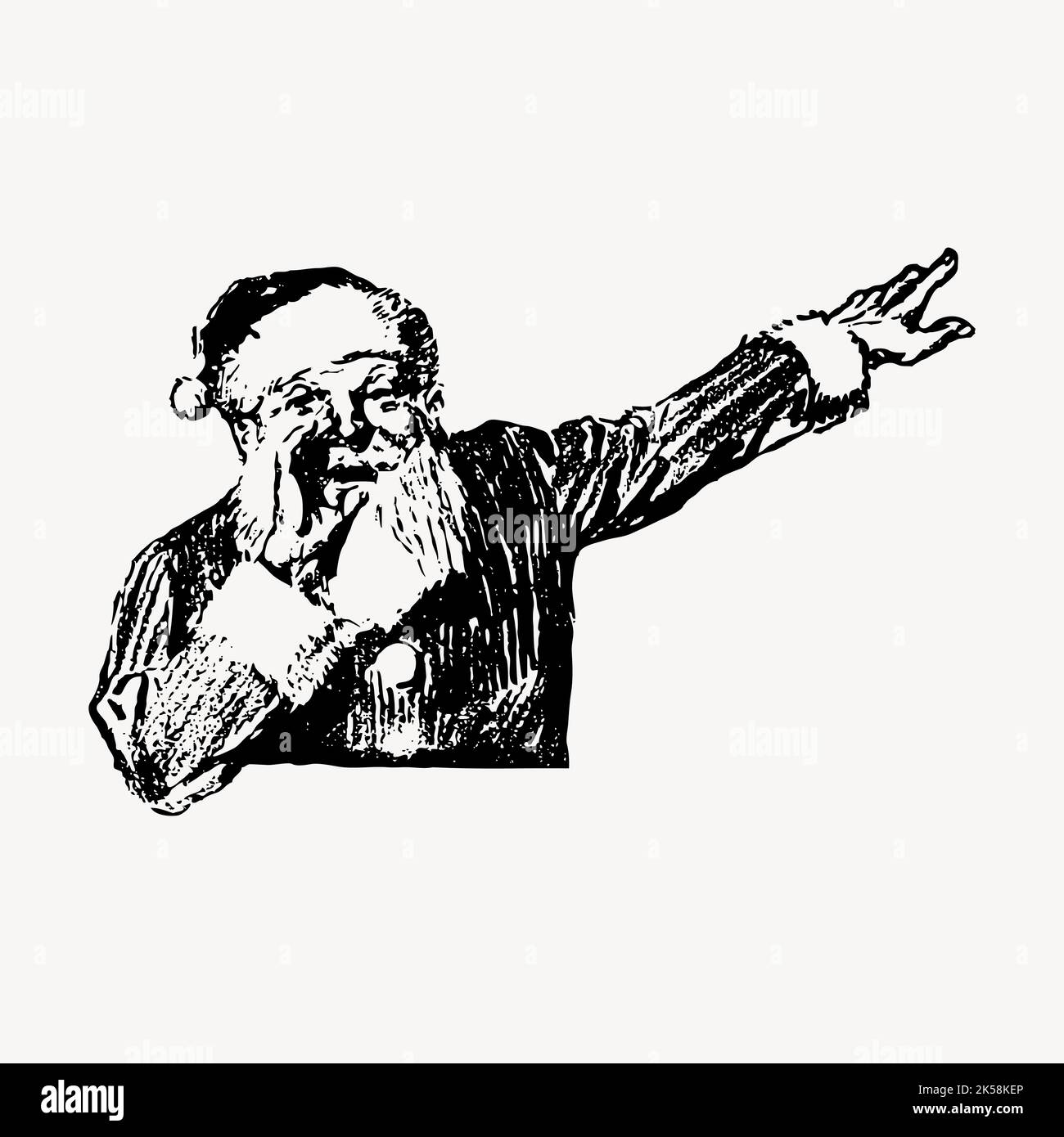 Shouting Santa drawing, vintage Christmas illustration vector Stock ...