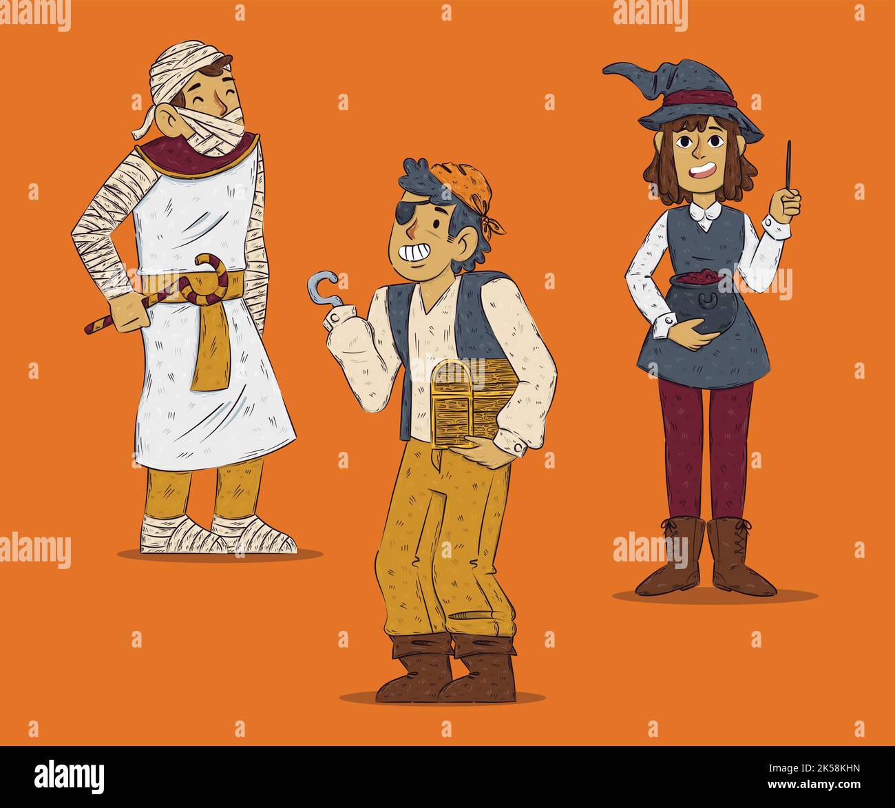 hand drawn halloween costumes collection vector design illustration ...