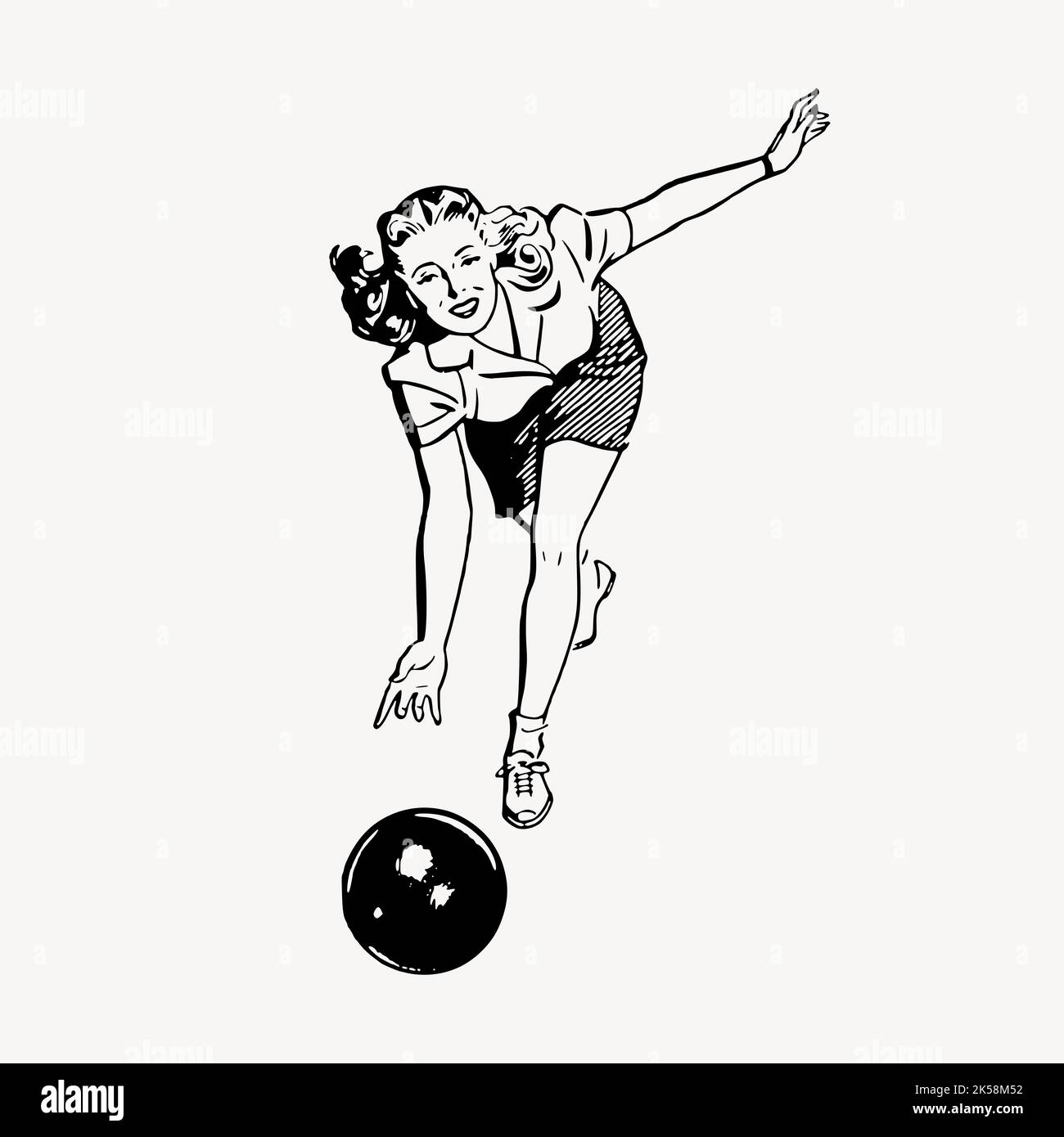 Bowling woman drawing, vintage sport illustration vector Stock Vector ...