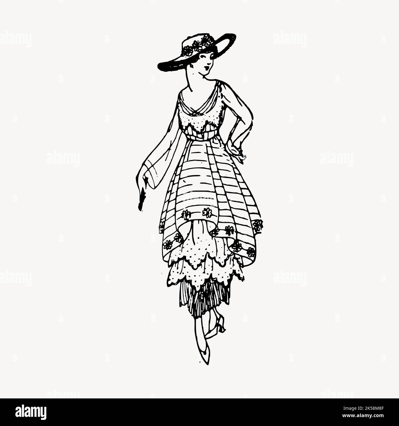 Elegant woman drawing, vintage fashion illustration vector Stock Vector ...