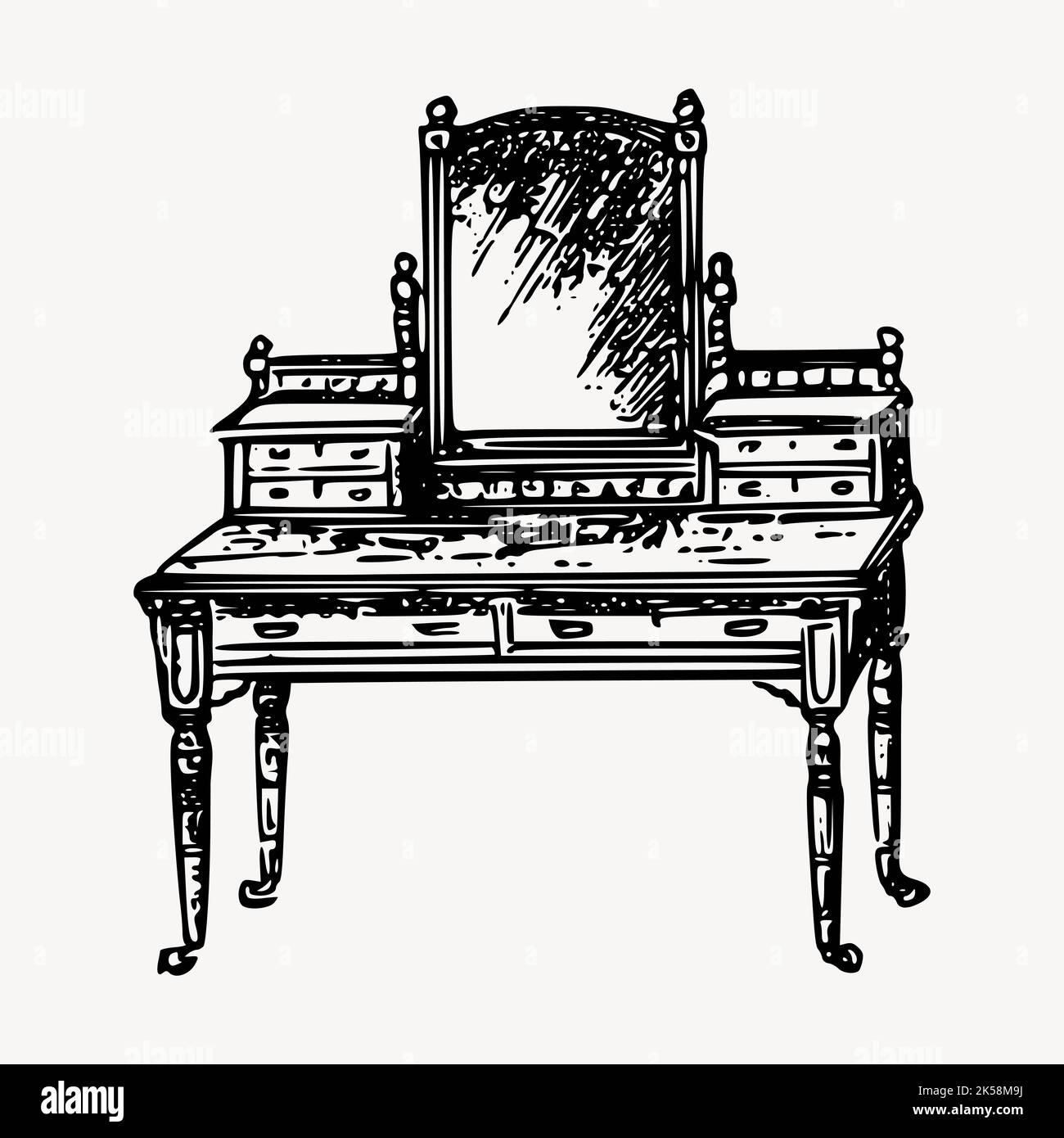 Dressing table drawing, vintage furniture illustration vector Stock ...