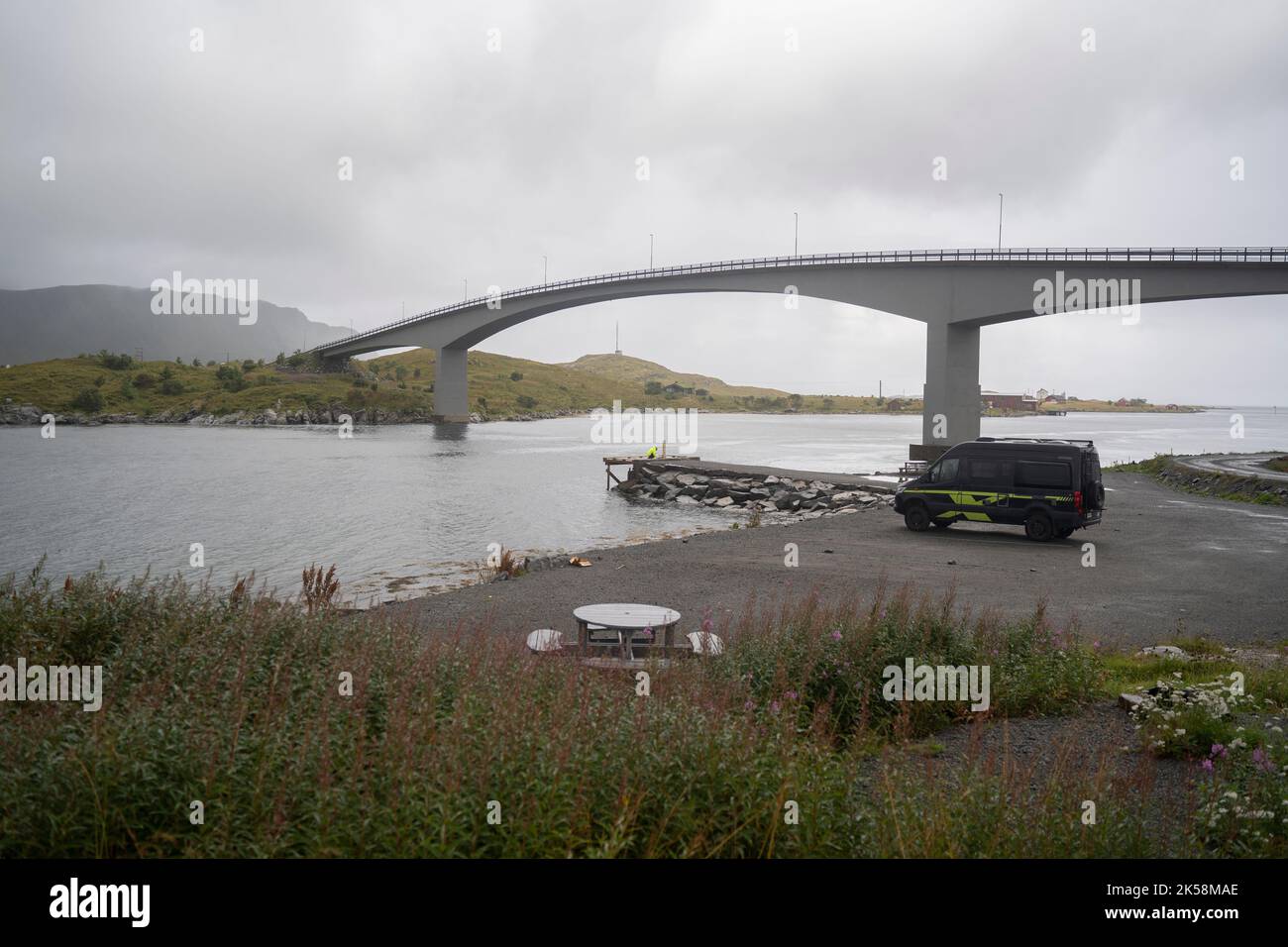 bridge connecting two islands in the fiords of Lofoten islands , Norway ...