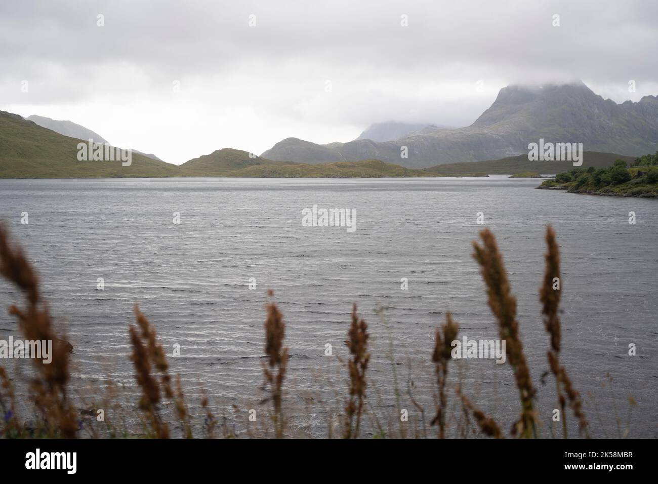 landscape view of the fiords and mountains in Lofoten islands, Norway ...