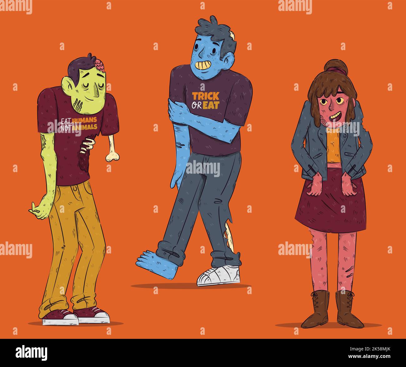 hand drawn halloween zombie collection vector design illustration Stock ...