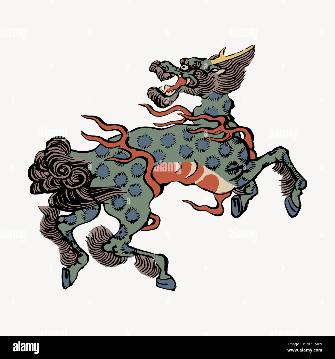 Qilin collage element, Chinese mythology creature illustration vector ...