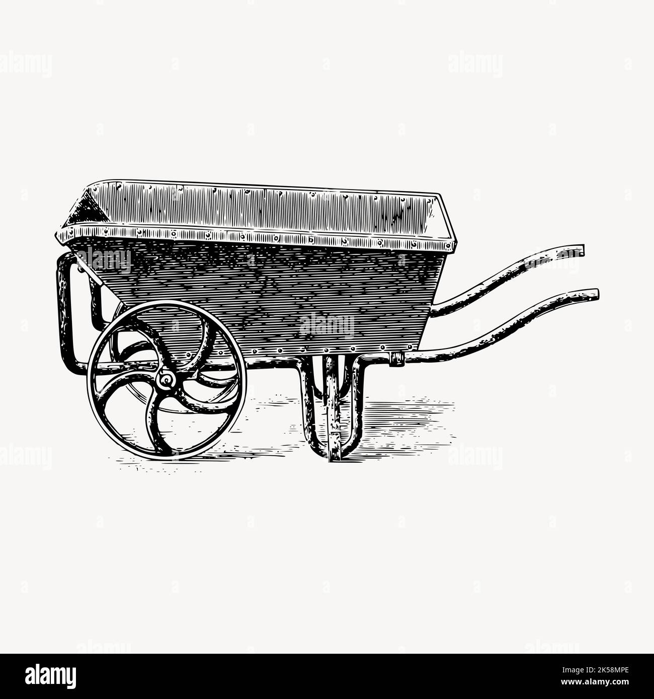 Wheelbarrow drawing, vintage farming equipment illustration vector ...