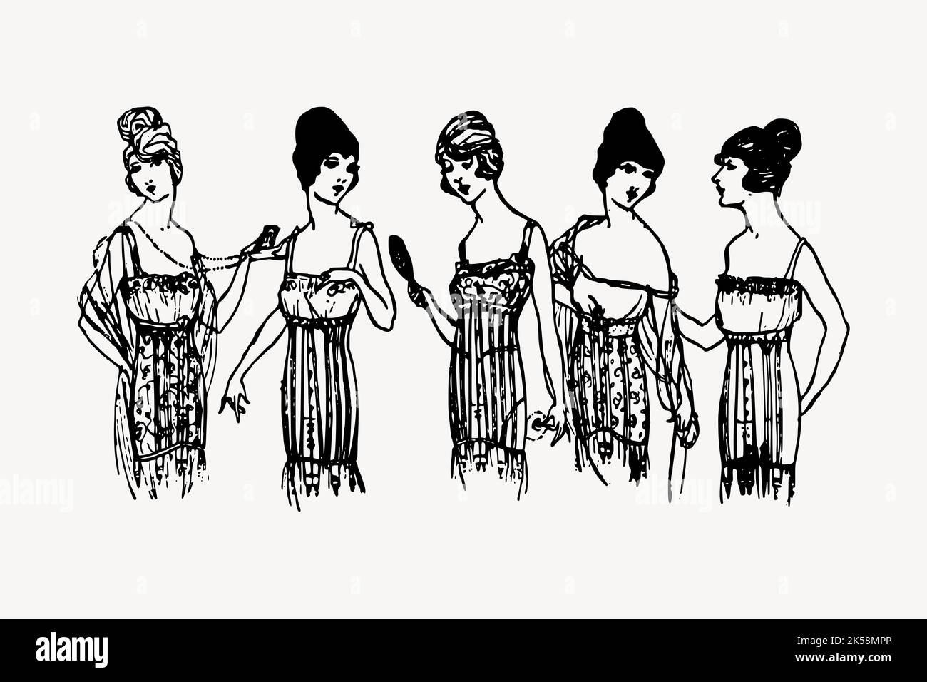 Gatsby women drawing, vintage fashion illustration vector Stock Vector ...