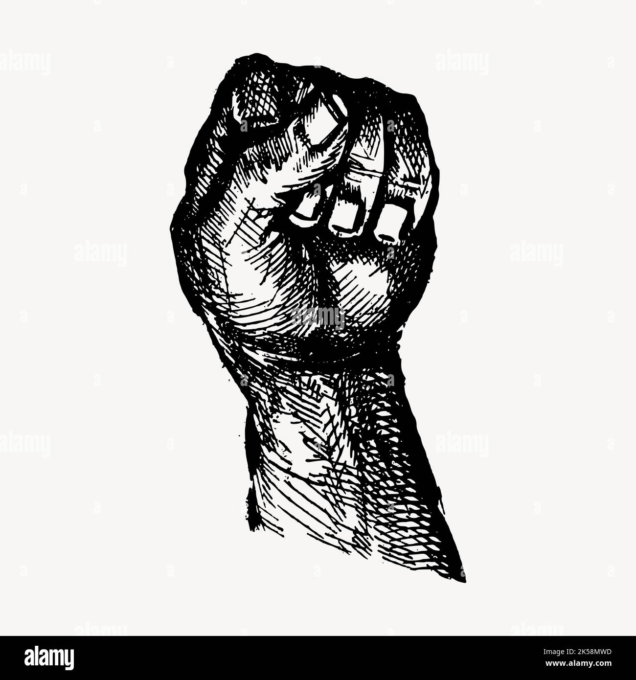Raised fist drawing, victory symbol, vintage illustration vector Stock ...