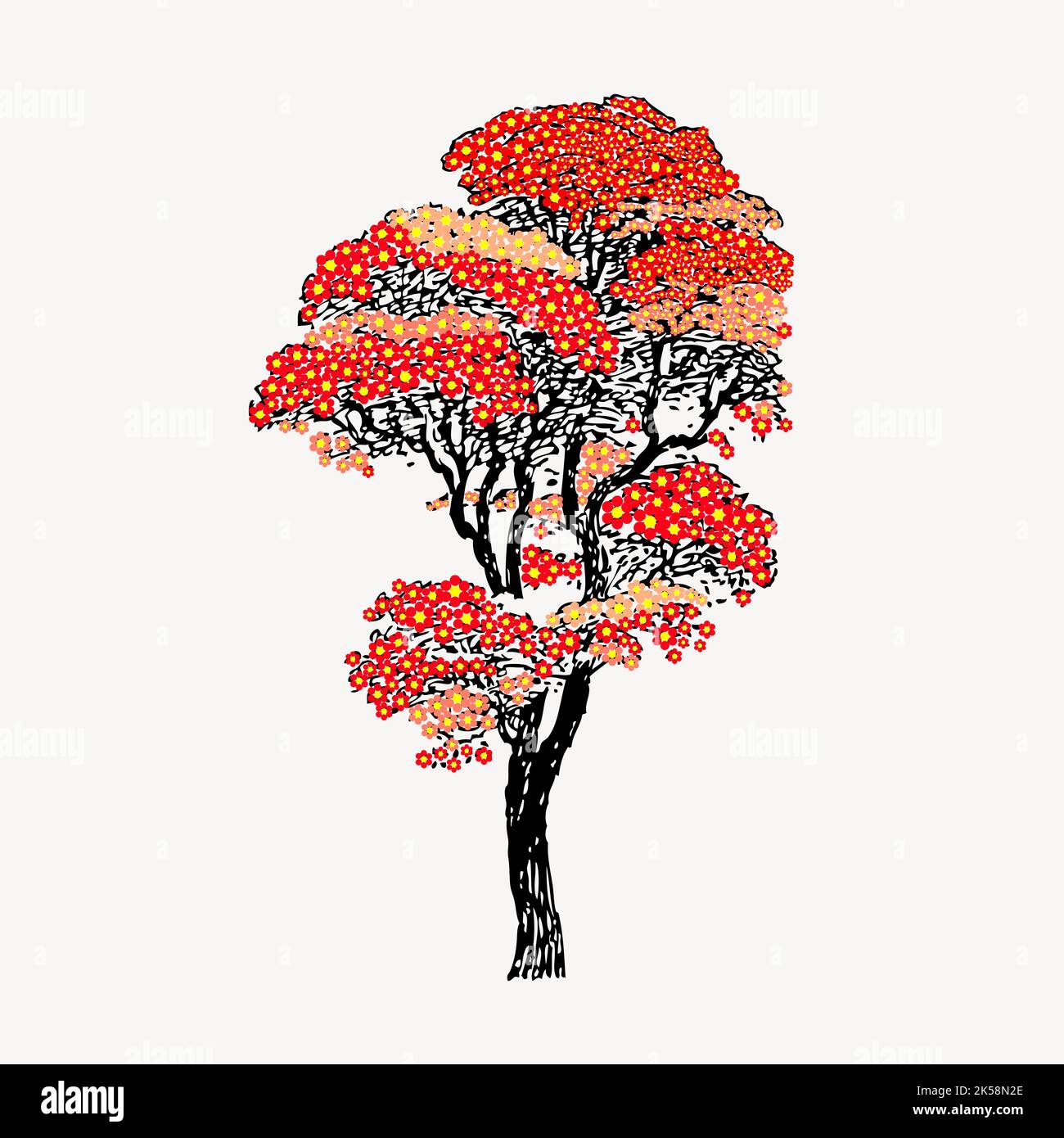 Japanese autumn tree clipart, color drawing vector Stock Vector Image ...