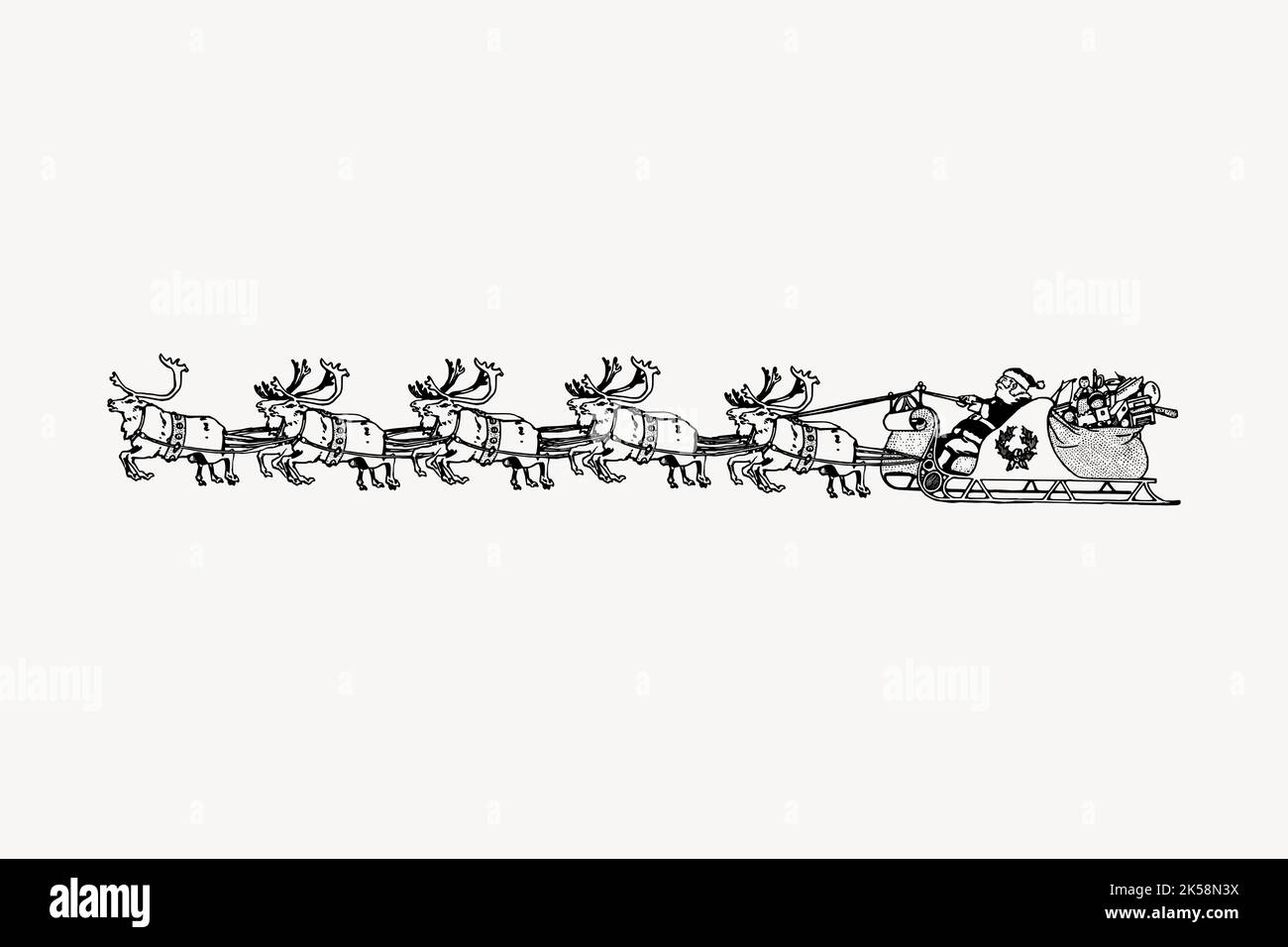 Santa sleigh drawing, vintage Christmas illustration vector Stock ...