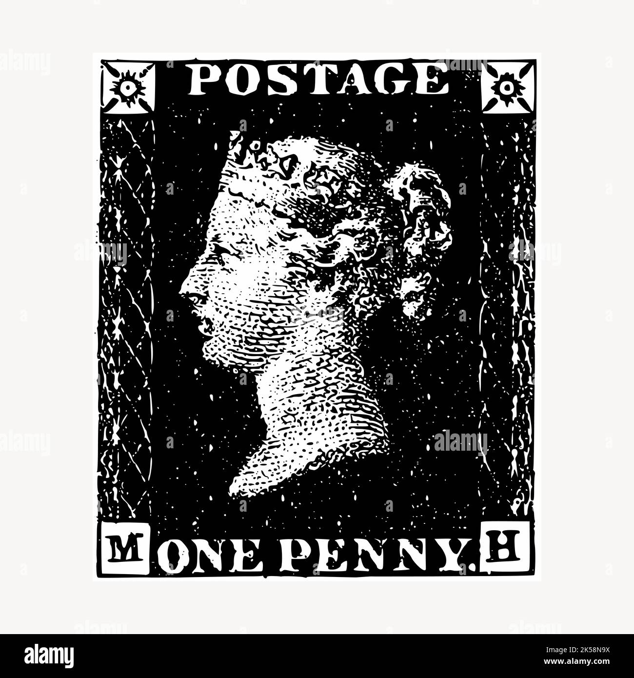 Penny black stamp drawing, vintage illustration vector Stock Vector ...