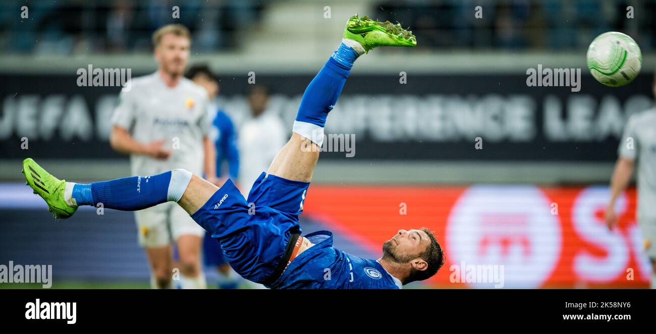 Gent, Belgium, 06/10/2022, Gent's Hugo Cuypers pictured in action during a soccer match between ...