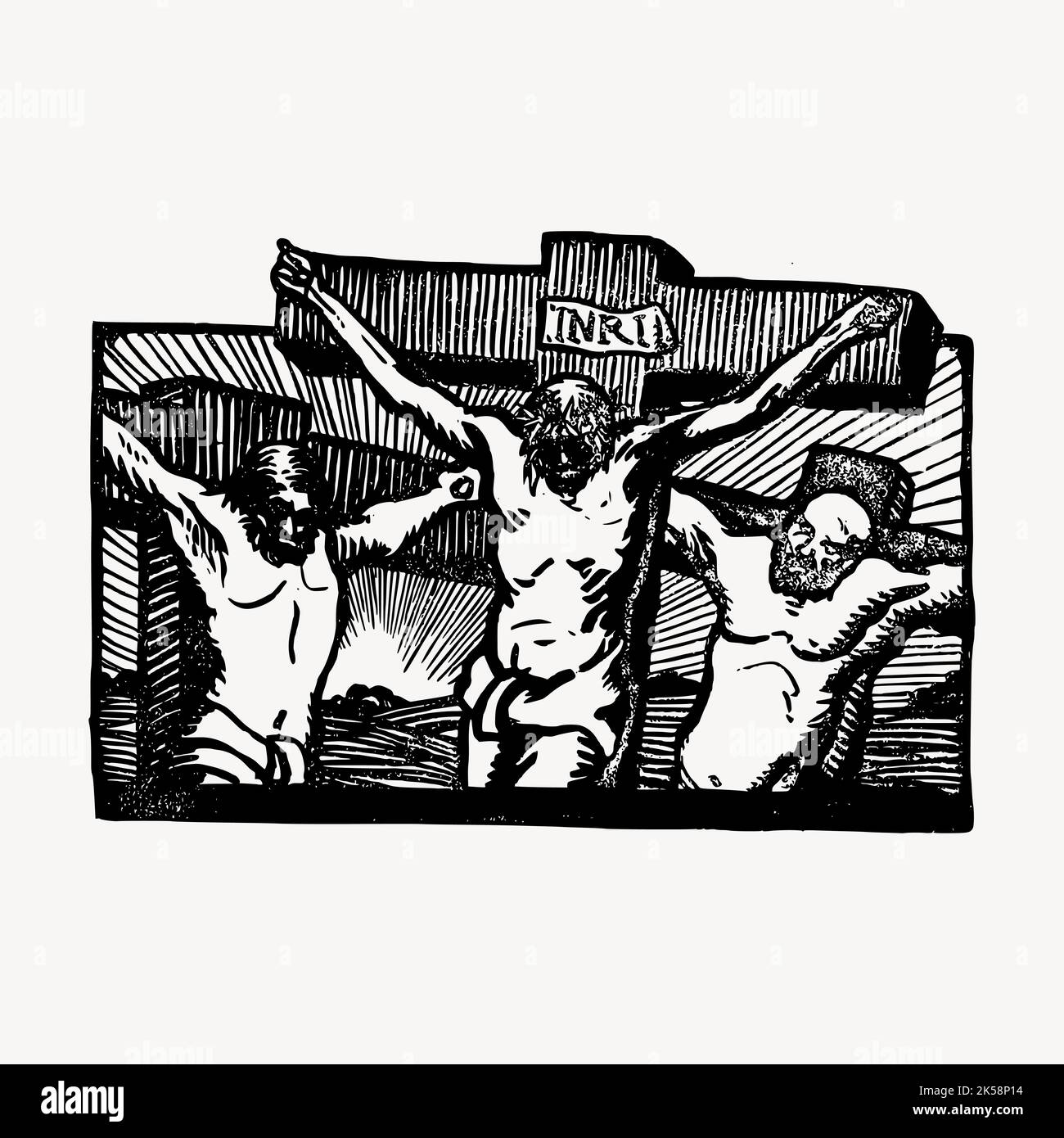 Crucified Christ drawing, vintage religious illustration vector Stock ...