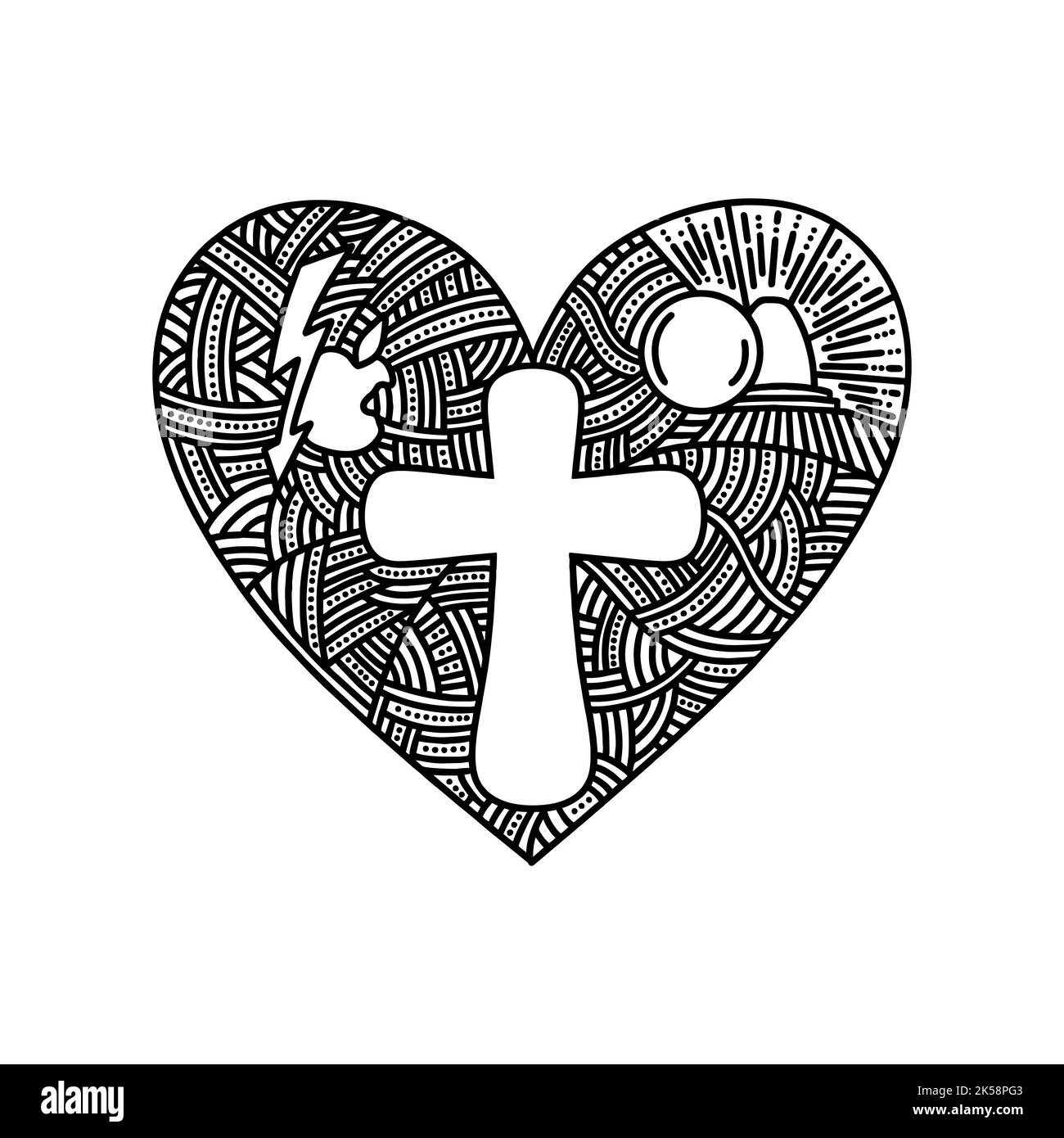 Christian doodle illustration. The cross of Jesus Christ drawn inside ...