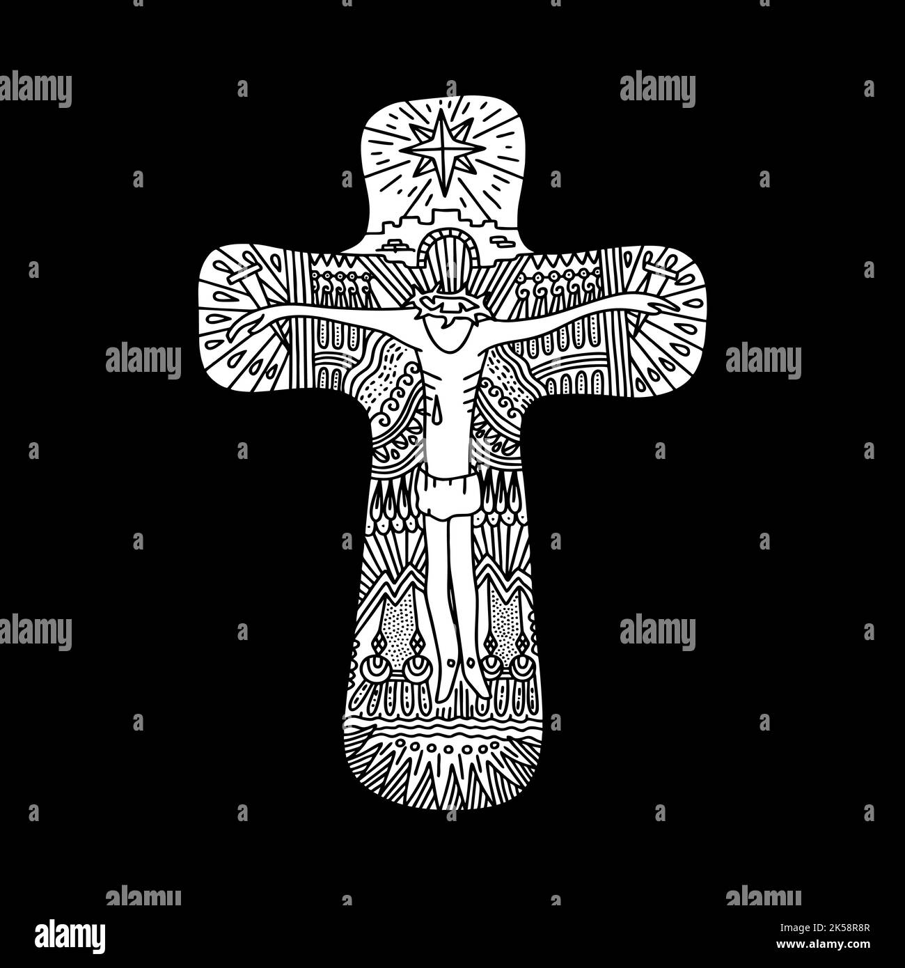 Christian doodle illustration. The Cross of the Lord and Savior Jesus ...