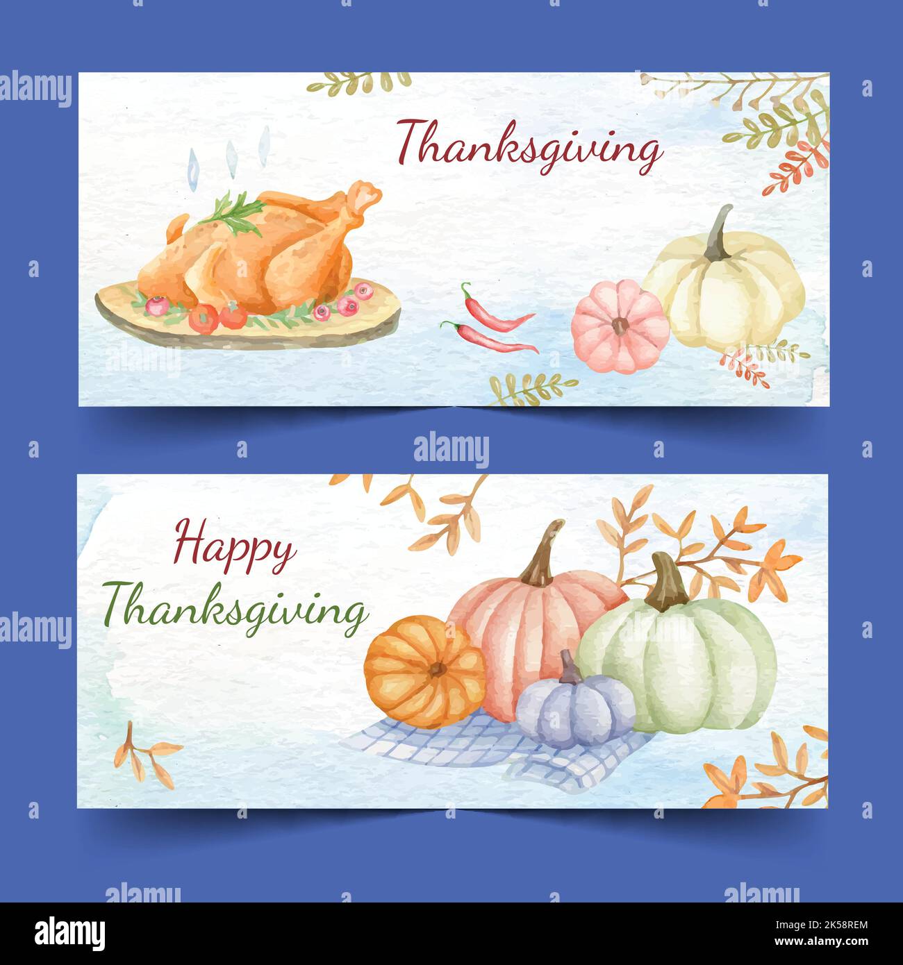 watercolor thanksgiving horizontal banners set vector design ...