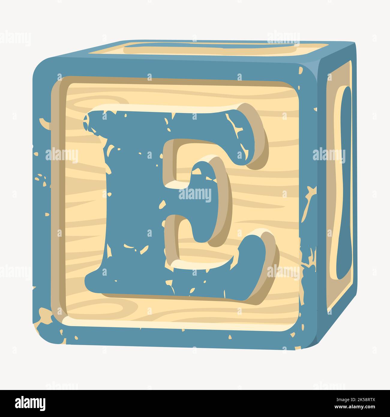 Wooden letter block collage element, kid toy illustration vector Stock ...
