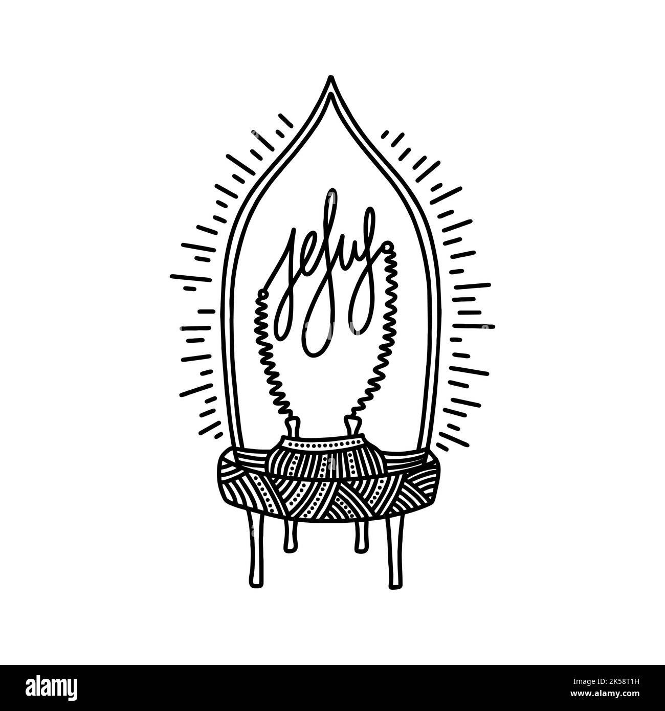 Christian doodle illustration. A vintage lamp with a spiral in the ...