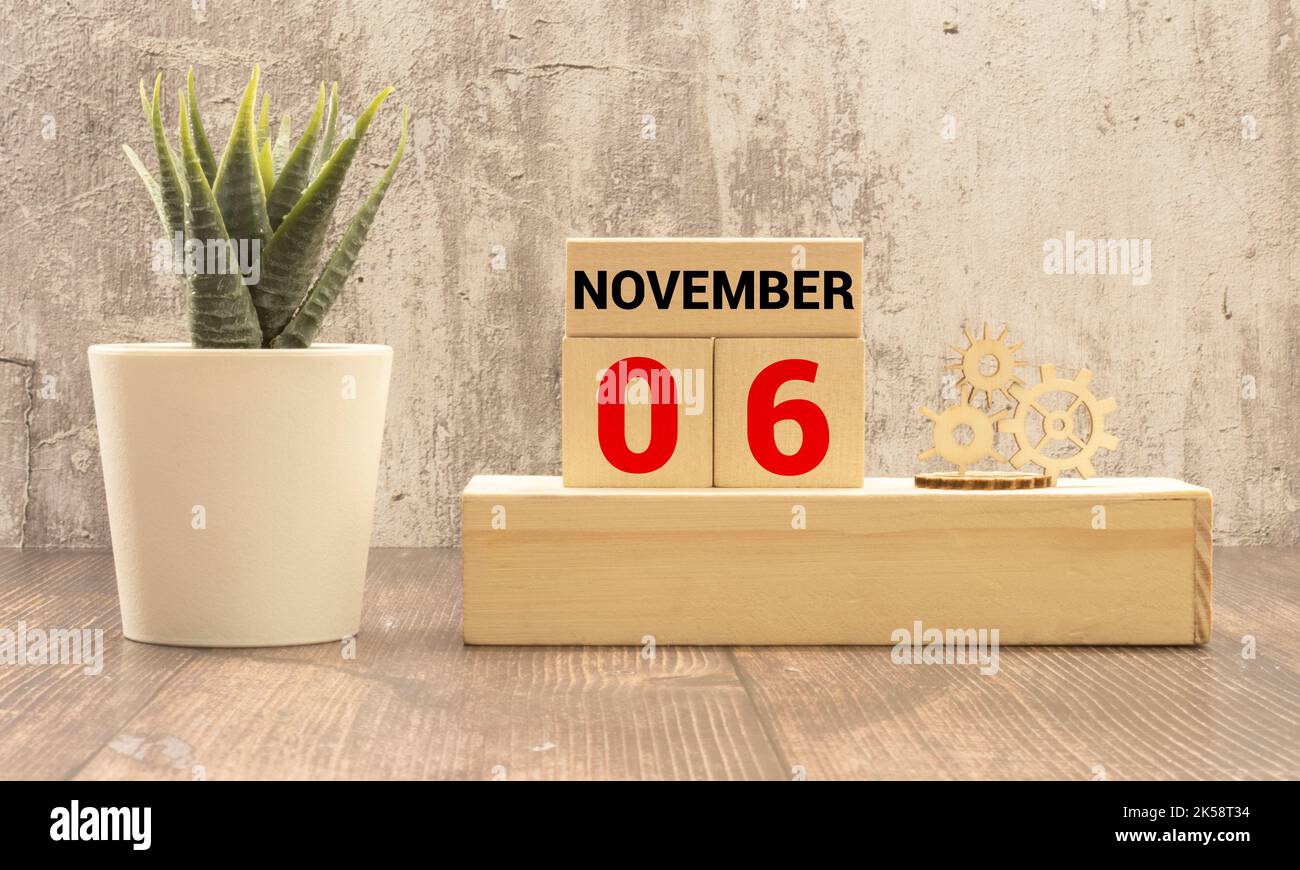 November 6 calendar date text on wooden blocks with copy space for ...