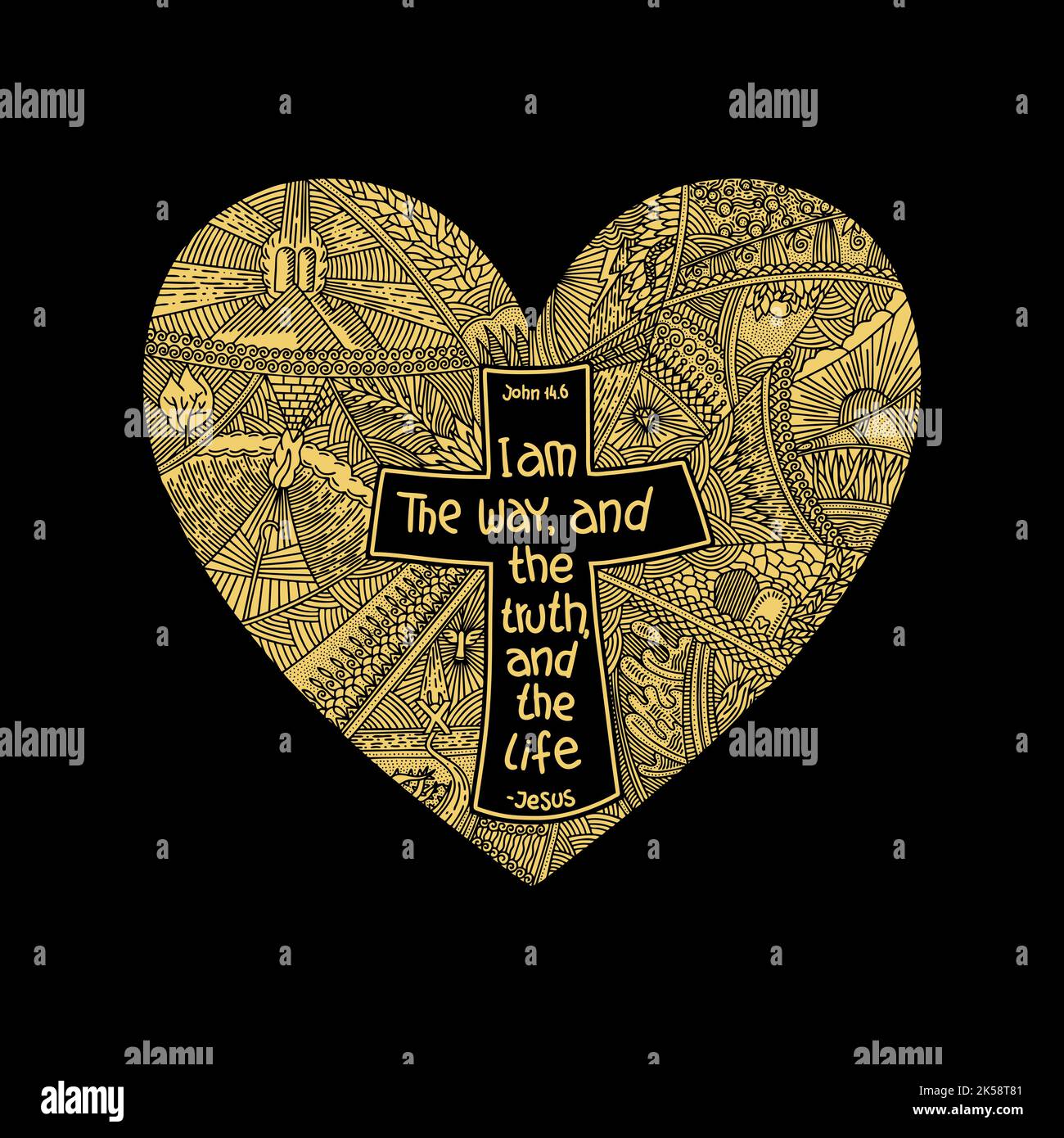 Christian doodle illustration. A heart with a cross inside. Jesus is ...