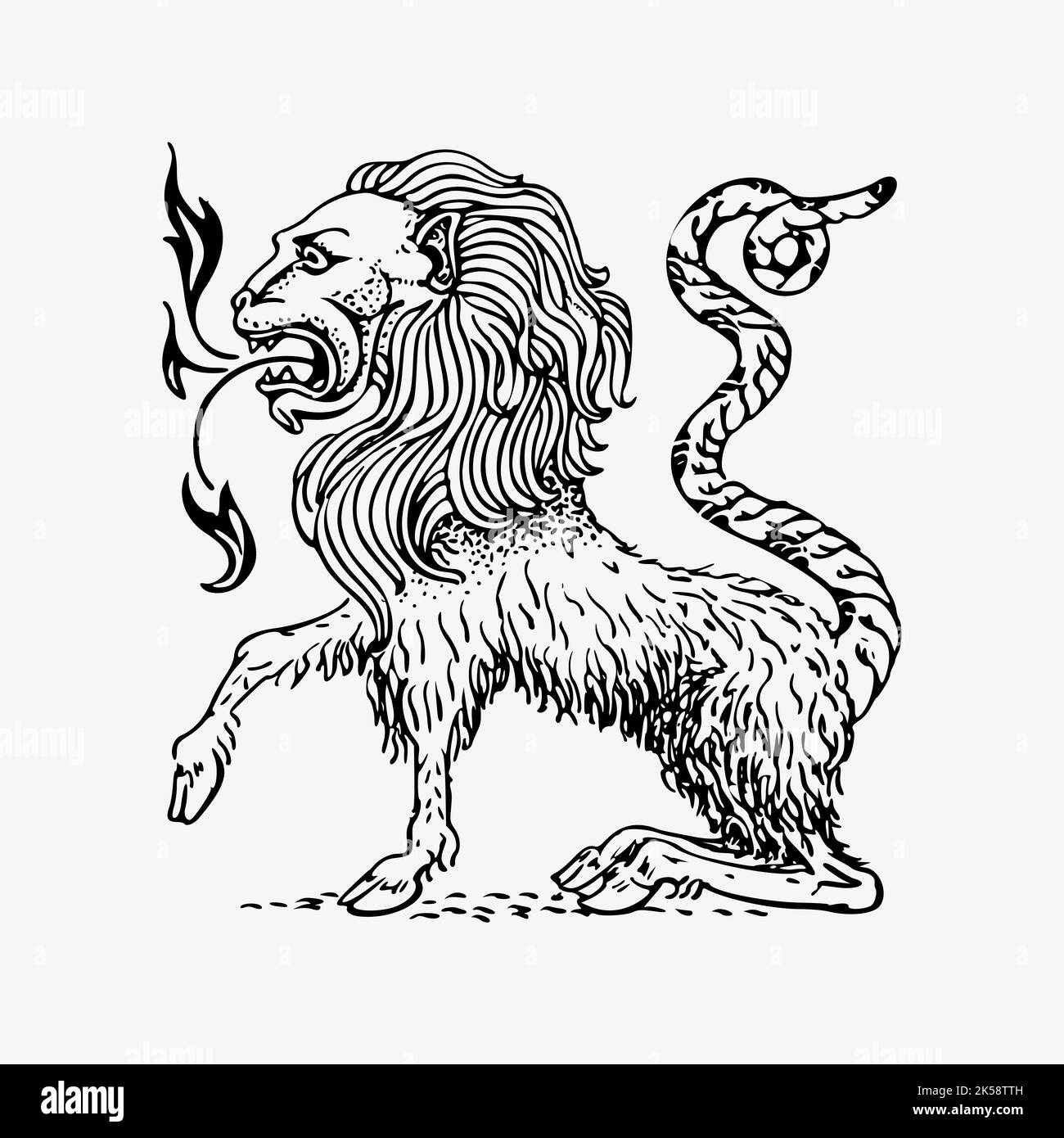 Chimera clipart, vintage mythical creature illustration vector Stock ...