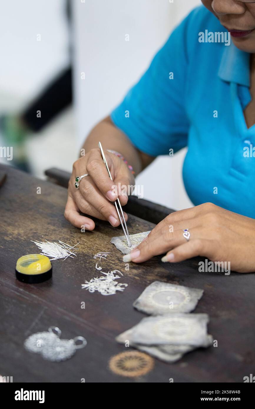 Indonesia, Bali. Traditional handicraft village of Celuk specializing ...