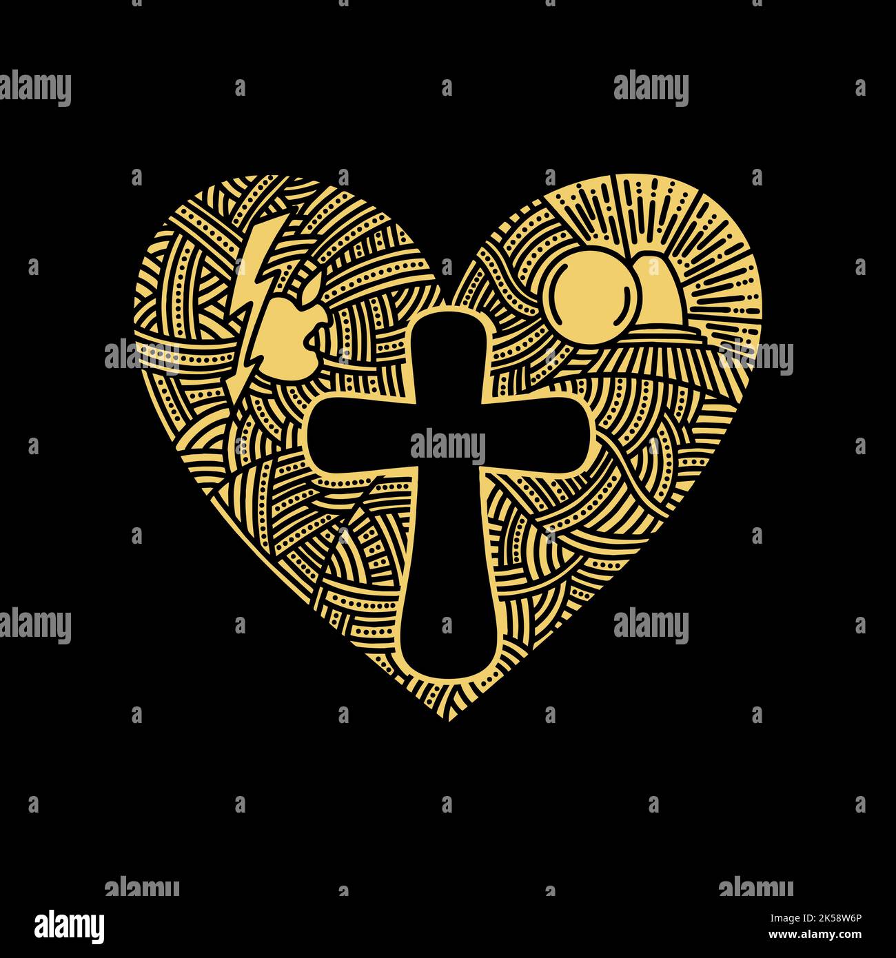 Christian doodle illustration. The cross of Jesus Christ drawn inside ...
