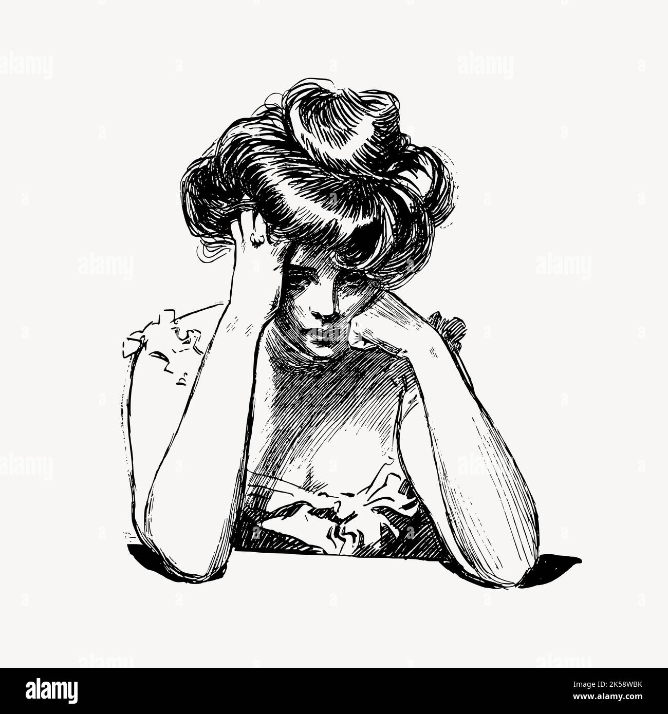 Sad woman clipart, vintage illustration vector Stock Vector Image & Art ...