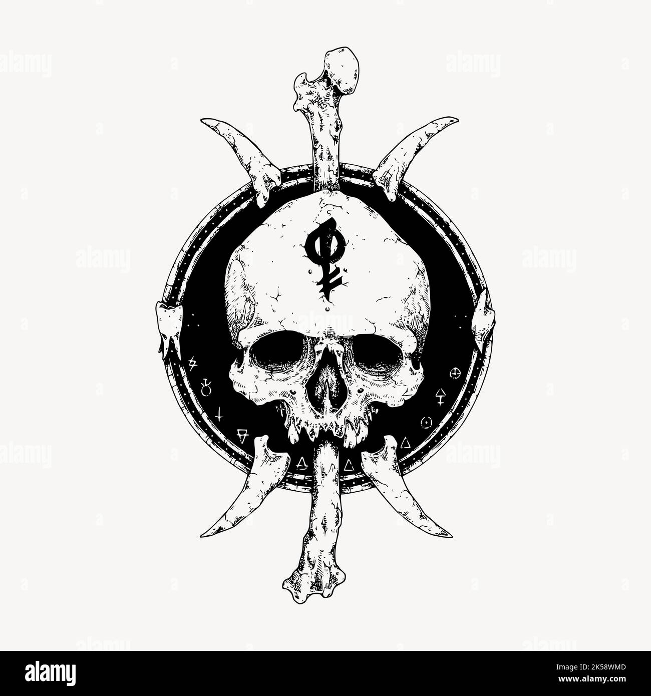 Devil worship skull clipart, vintage occult symbol illustration vector ...