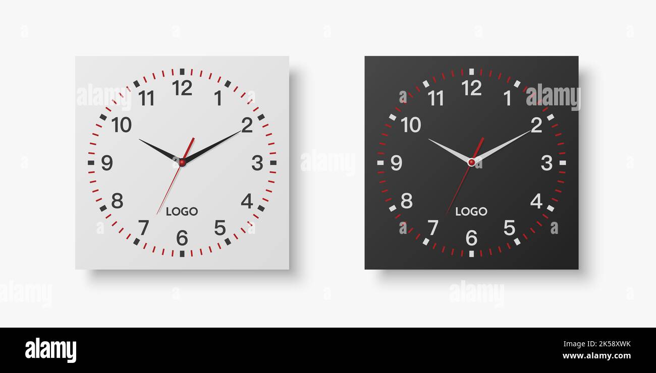 Vector 3d Realistic White, Black Square Wall Office Clock Set, Design ...