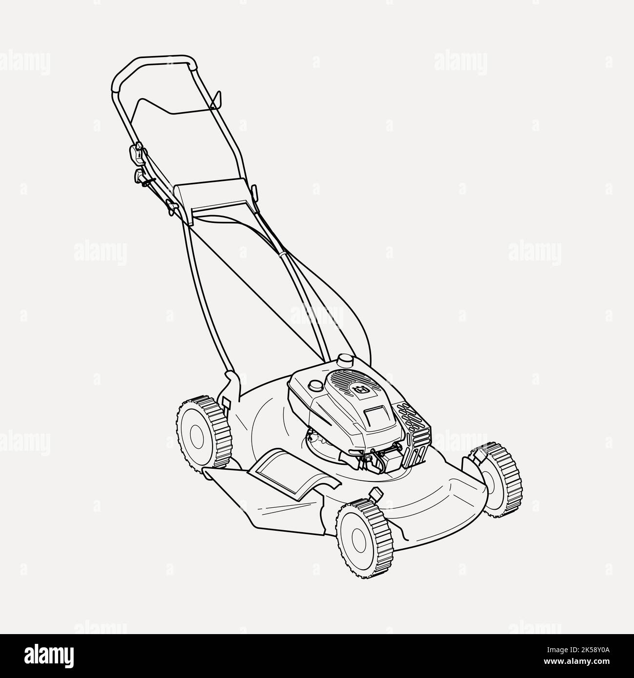 Lawn mower drawing, gardening equipment illustration vector Stock ...