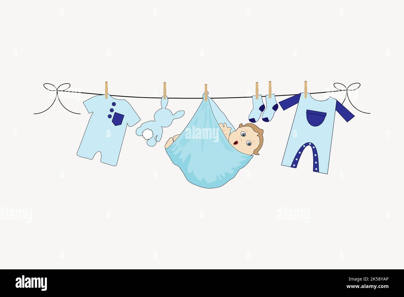 Blue baby clothes sticker, laundry illustration vector Stock Vector ...
