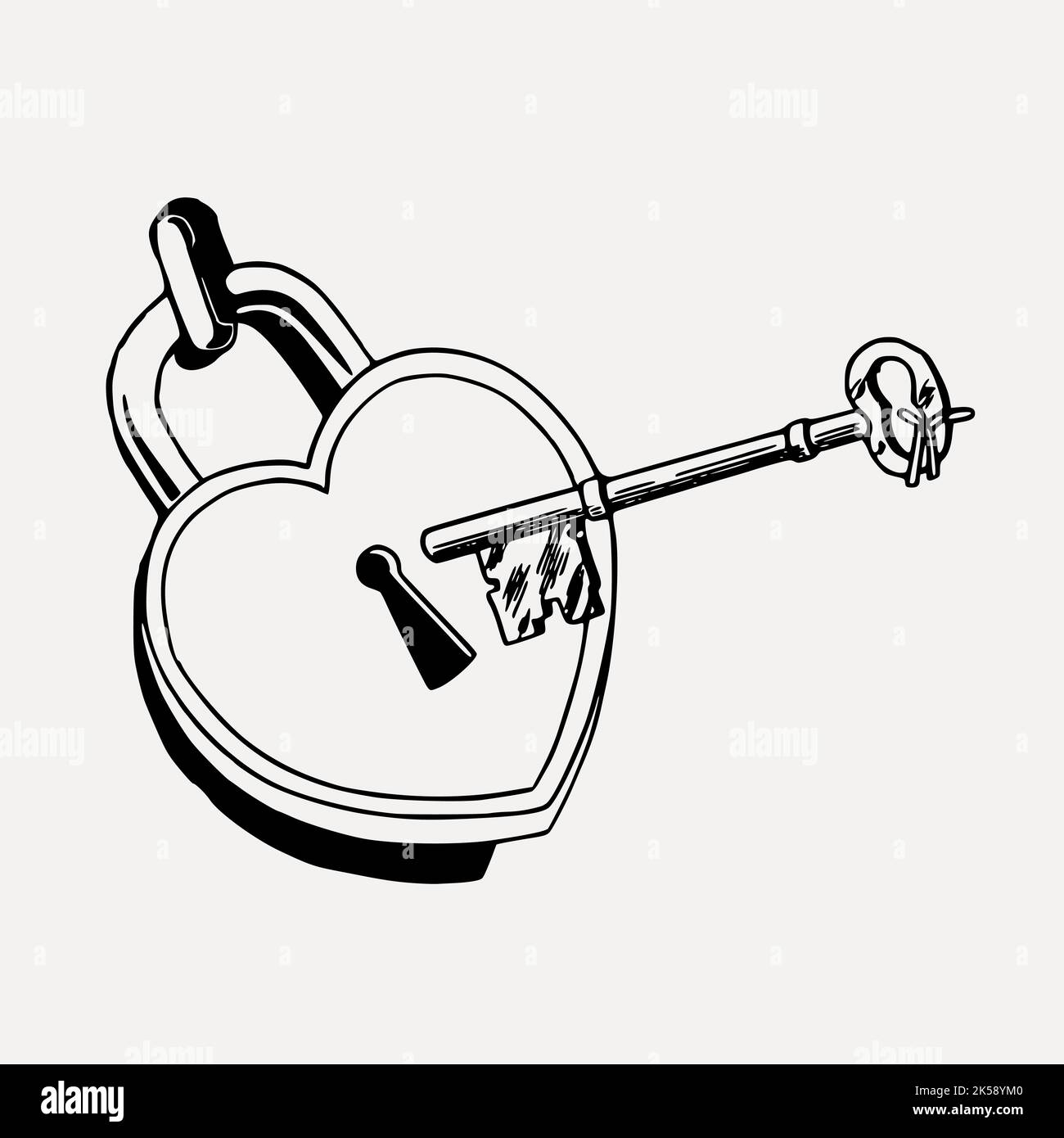 Heart lock, key drawing, object illustration vector Stock Vector Image ...