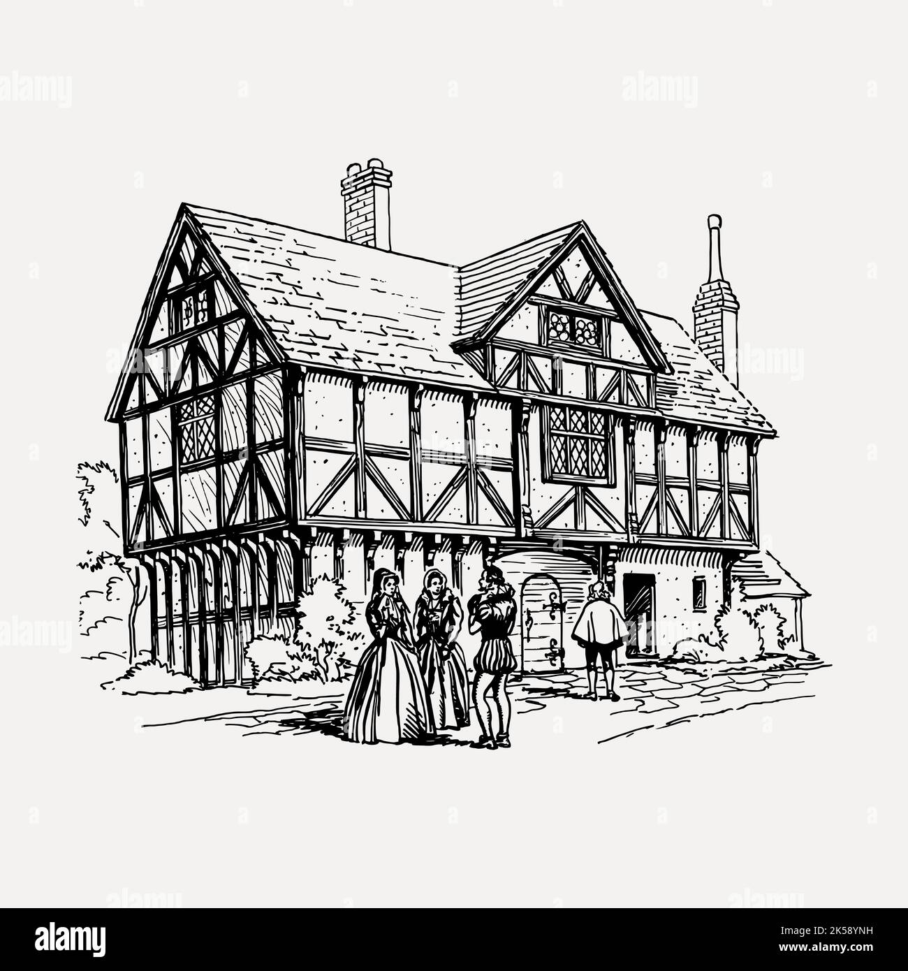 Half-timber house clipart, vintage architecture illustration vector ...