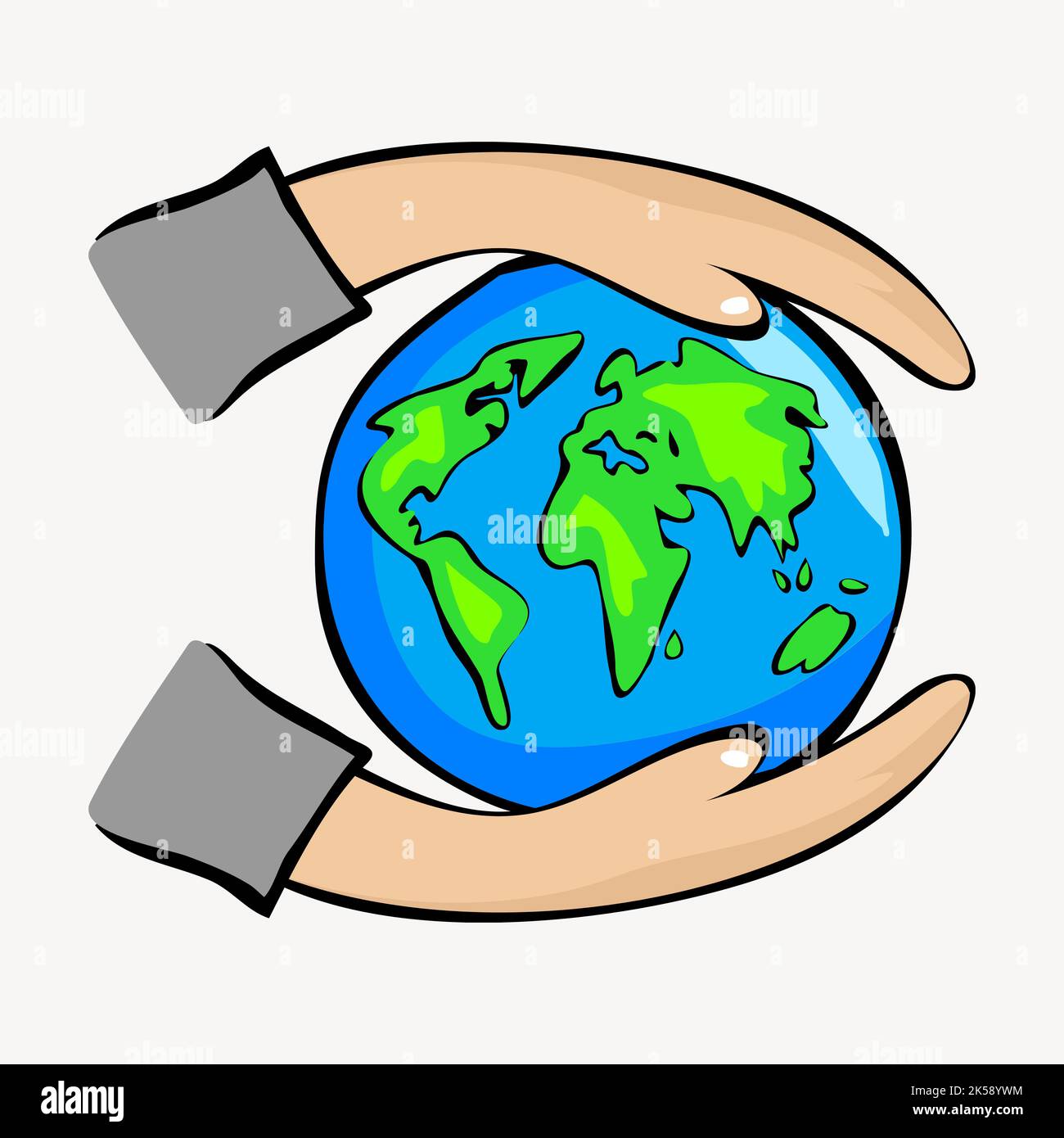 Hand cupping globe sticker, environment illustration vector Stock ...