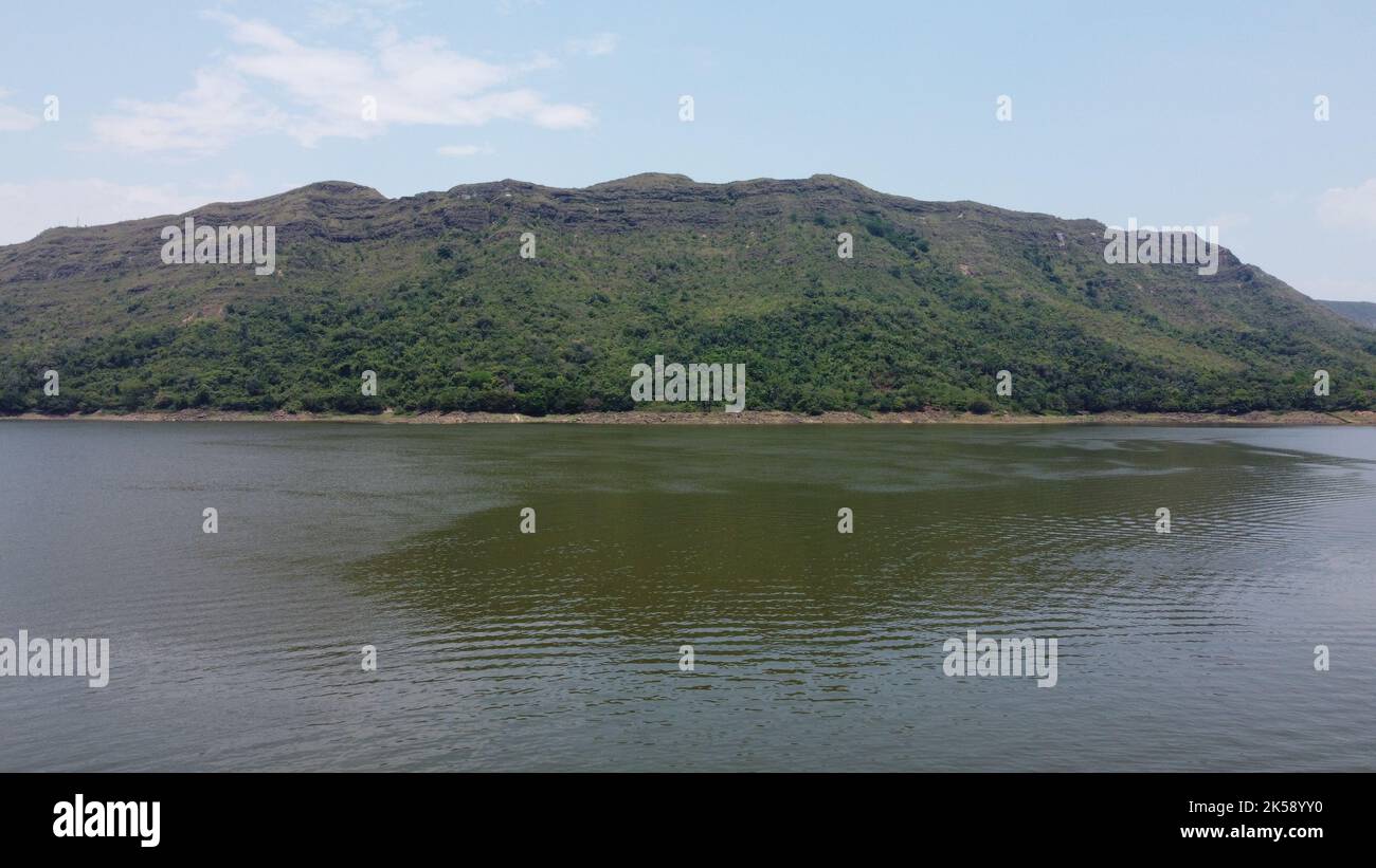 aerial view of the prado dam in tolima colombia. inland sea of the ...