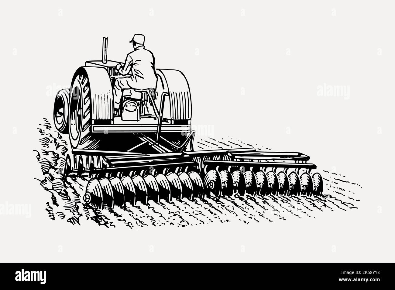 Harrow tractor clipart, vintage farming illustration vector Stock ...