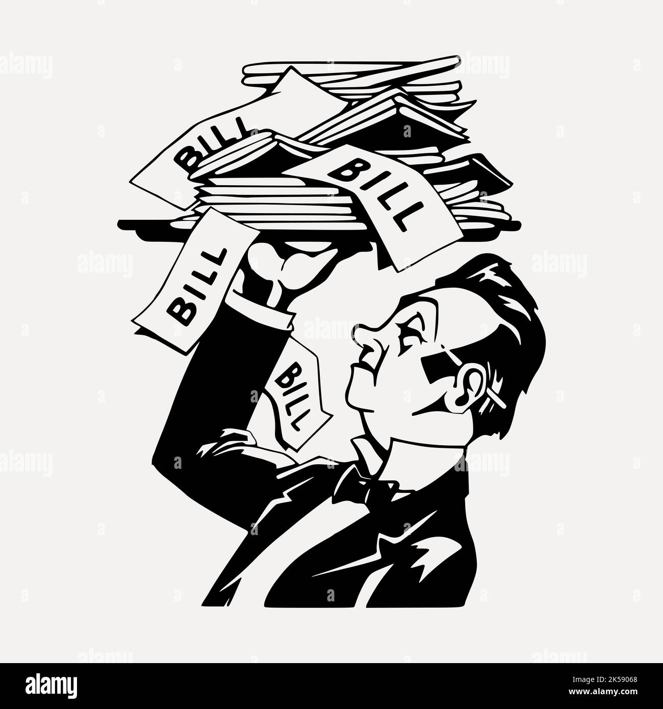 Butler serving bills clipart, vintage finance illustration vector Stock ...