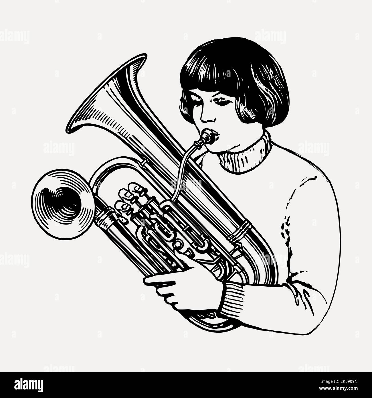 Euphonium girl clipart, vintage music illustration vector Stock Vector ...