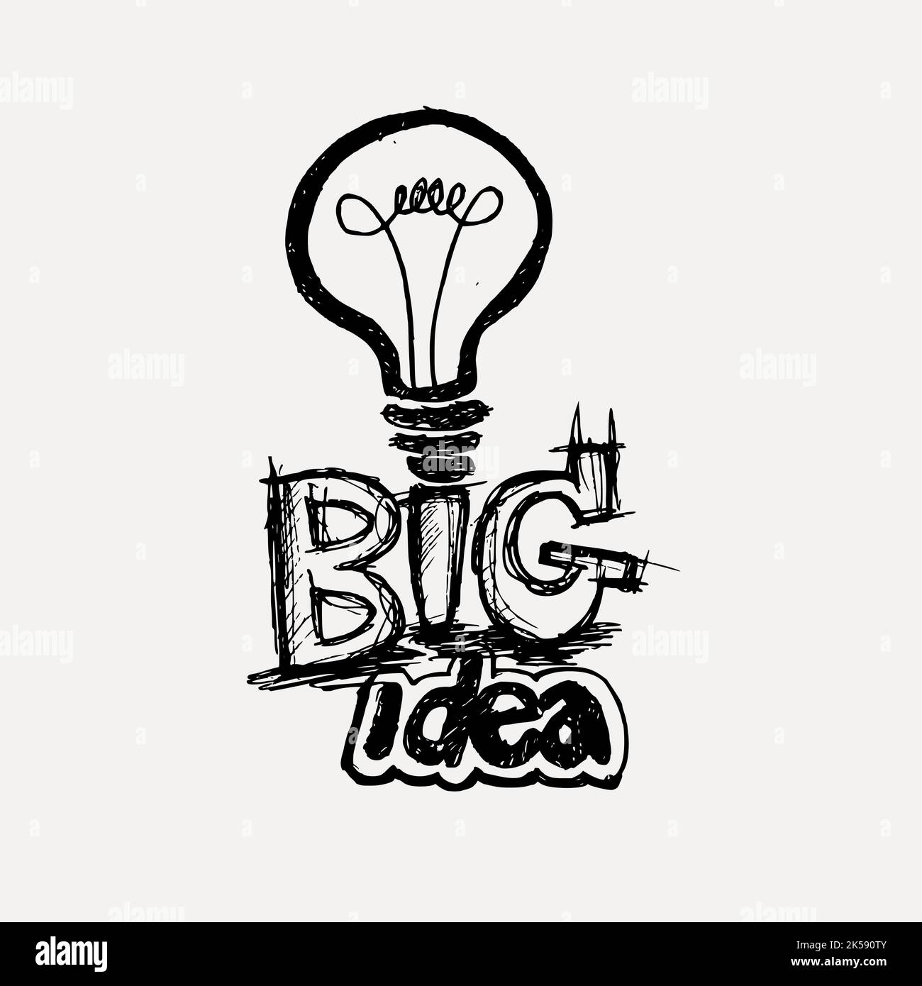 Big idea typography drawing, light bulb illustration vector Stock ...