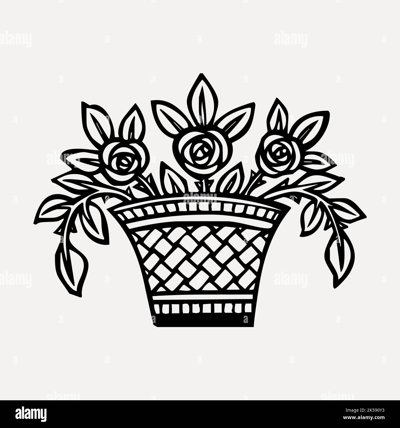 Flower basket clipart, vintage botanical illustration vector Stock ...