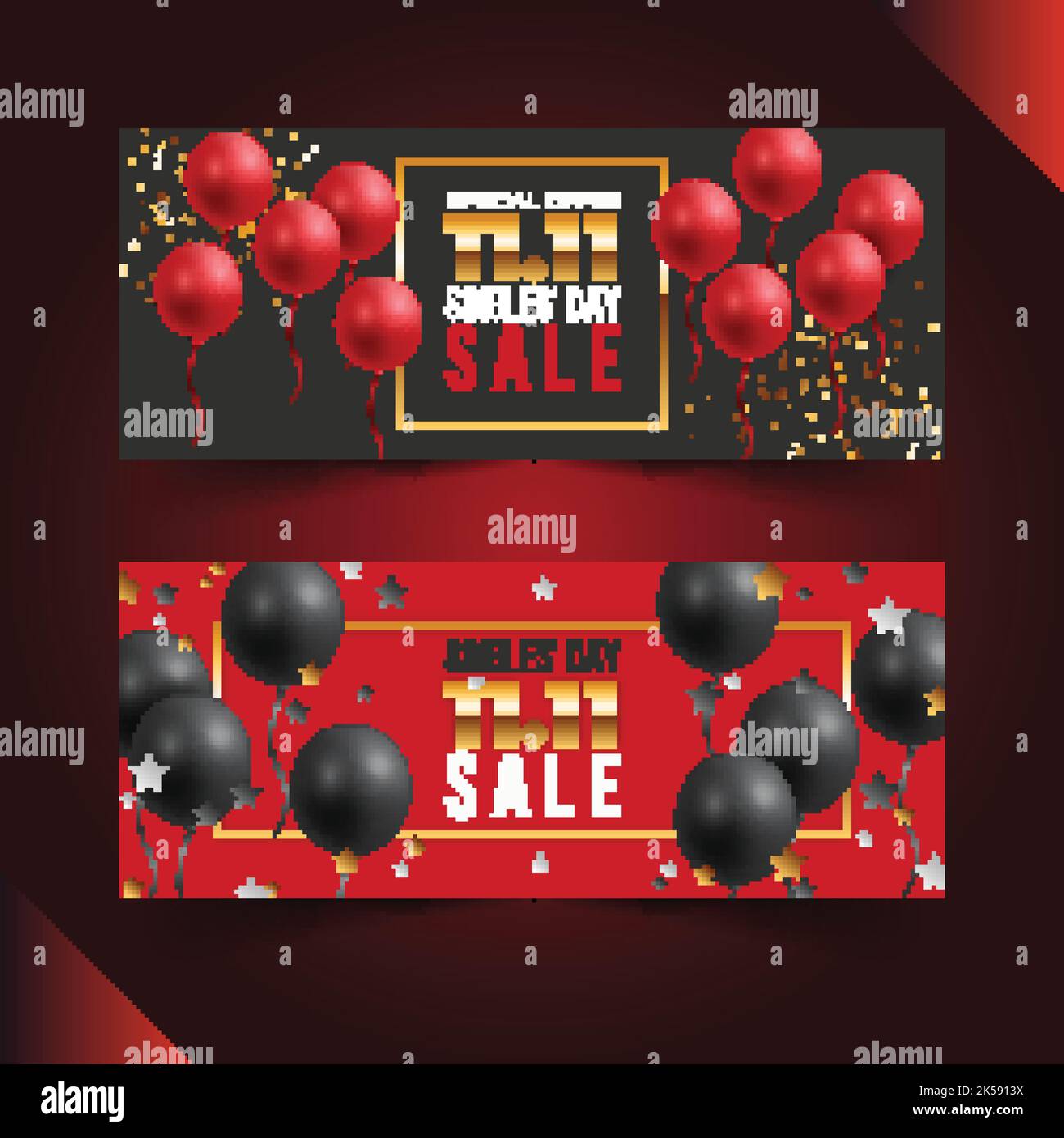 realistic golden red single s day horizontal banners set vector design ...